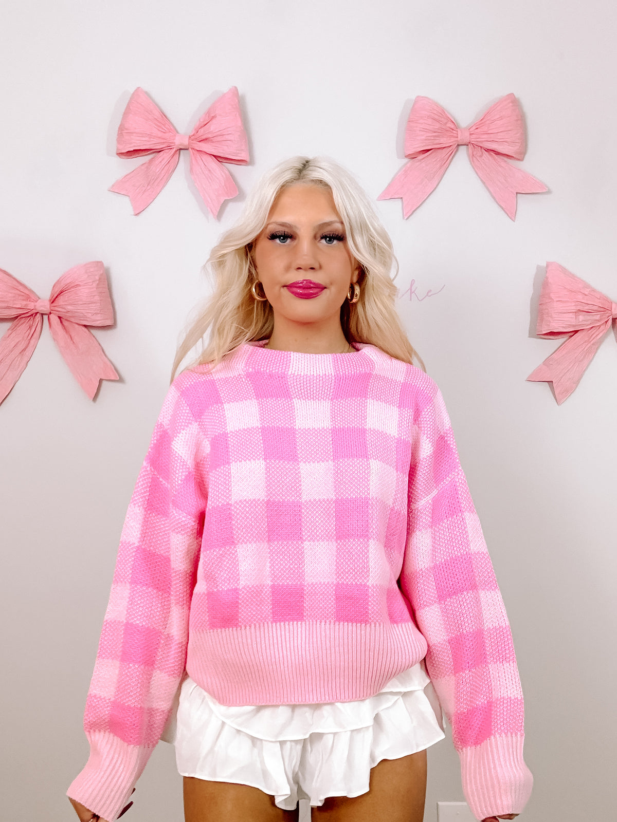 Checked In Pink Sweater | Sassy Shortcake | Sassy Shortcake