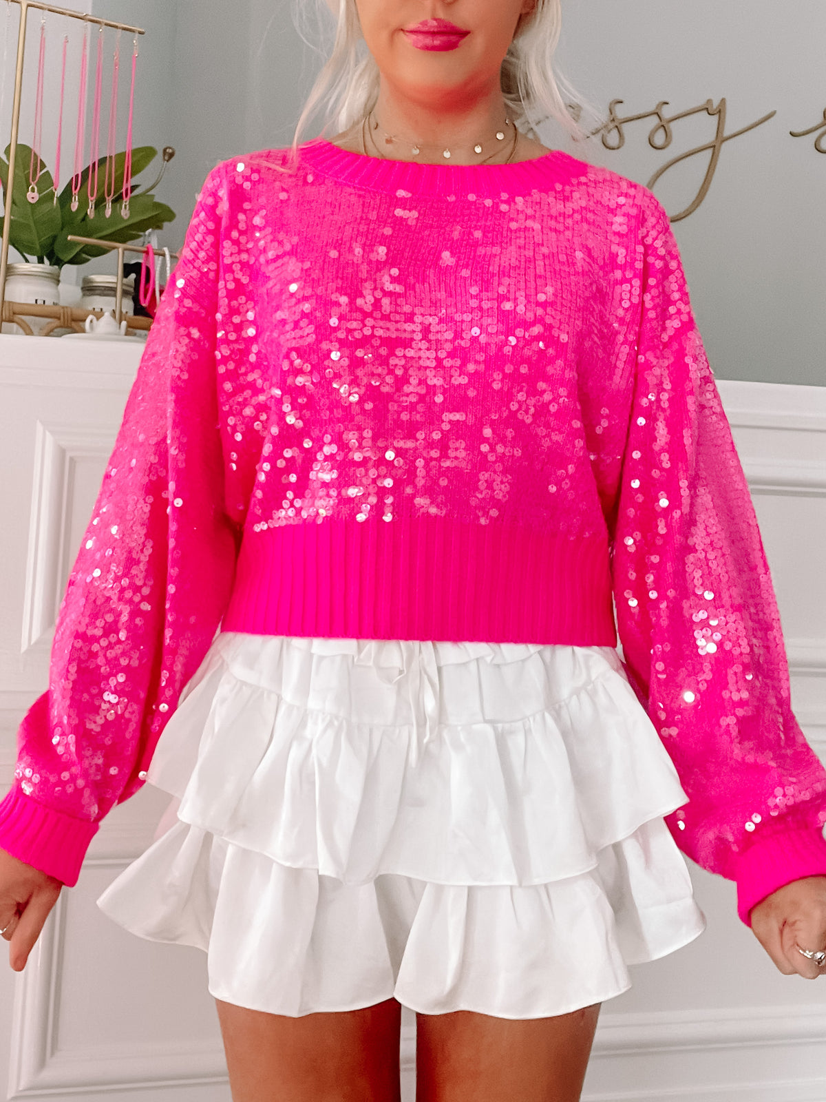 Swear By Sequins Hot Pink Sweater | Sassy Shortcake | Sassy Shortcake