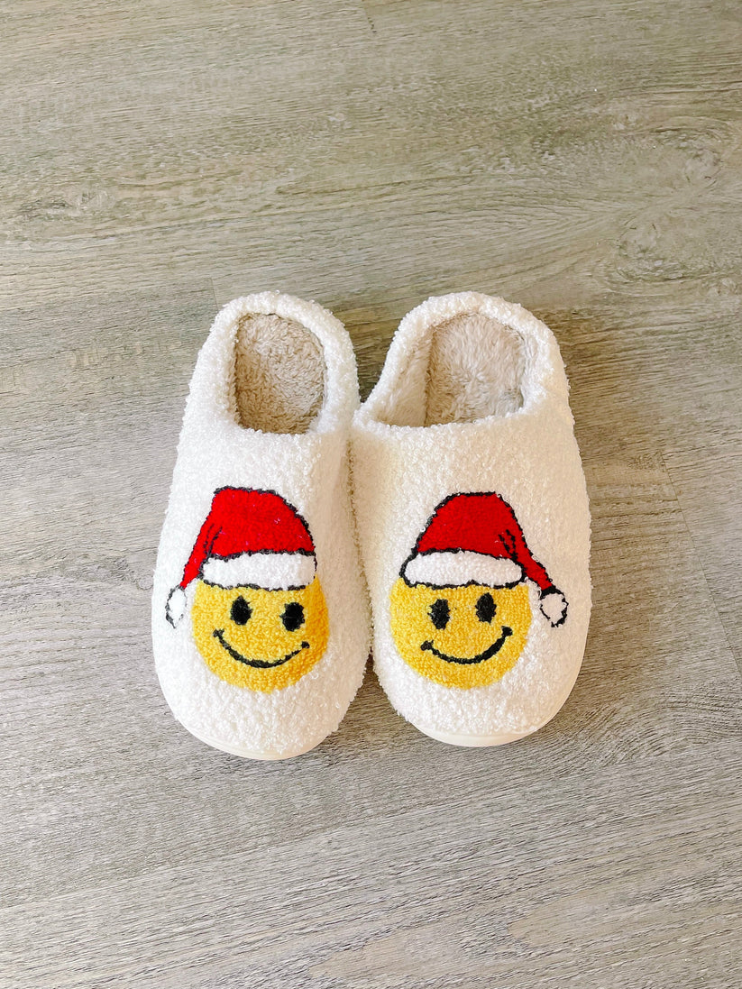 Santa Smiley Face Slippers | Sassy Shortcake